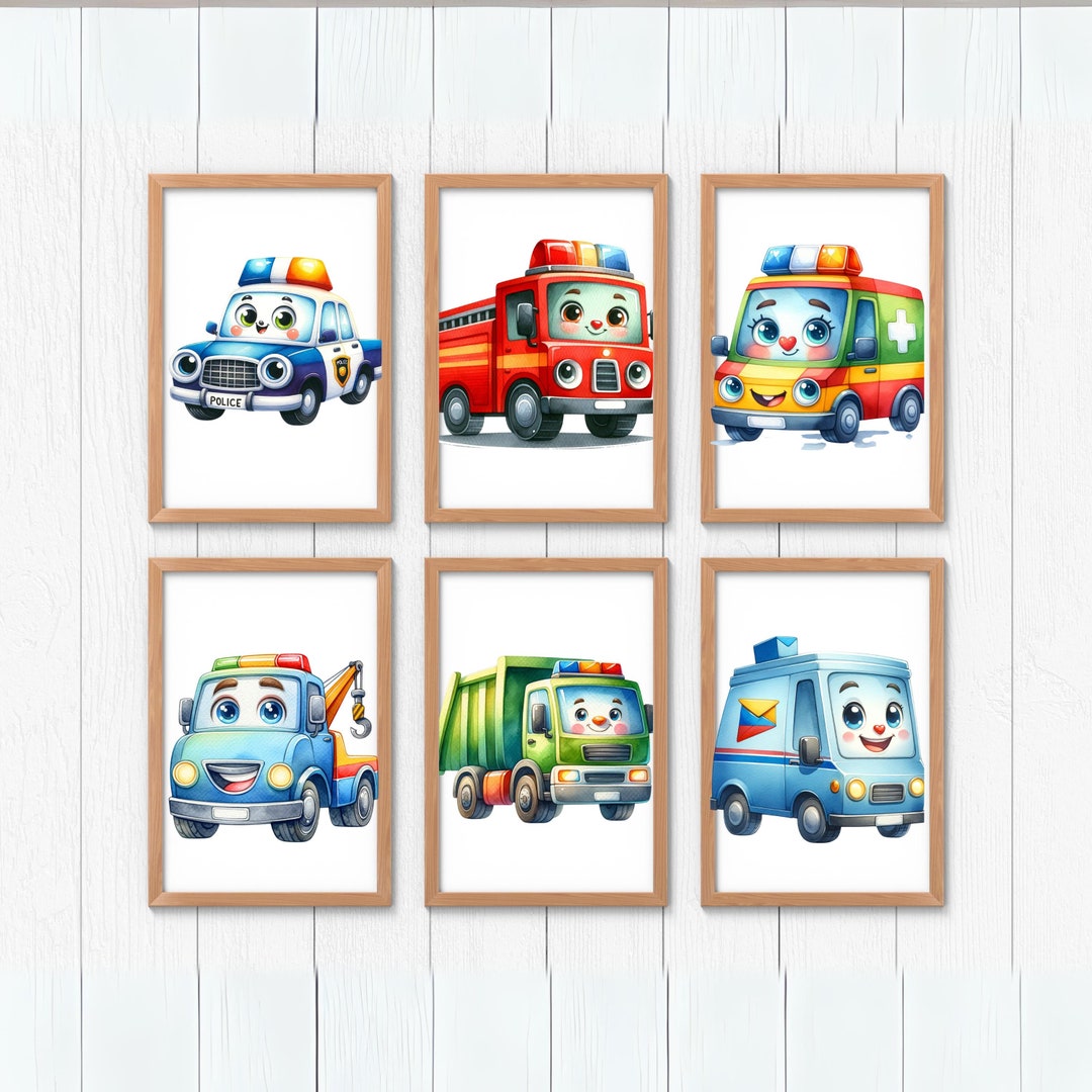 Cute Emergency and Service Vehicle Prints - Boys Room Decor - Set of 6 ...