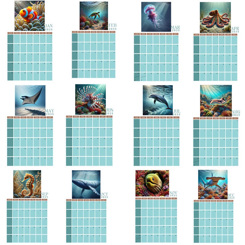 Printable Calendar 2025 Undersea Wall Art Aesthetic Calendar Digital ...
