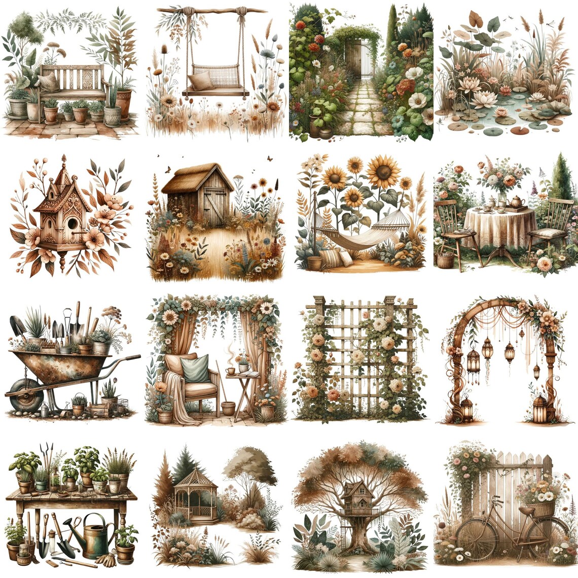 Boho Garden Clipart Artful Bundle PNG Boho Bundle Wallart Printables ...