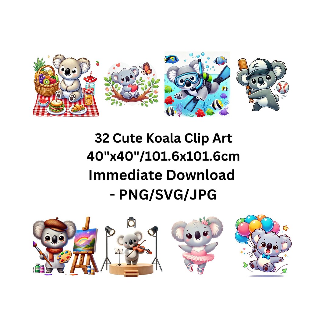 Koala Clipart Bundle Artful PNG Commercial Use Clip Art Koala Bear ...