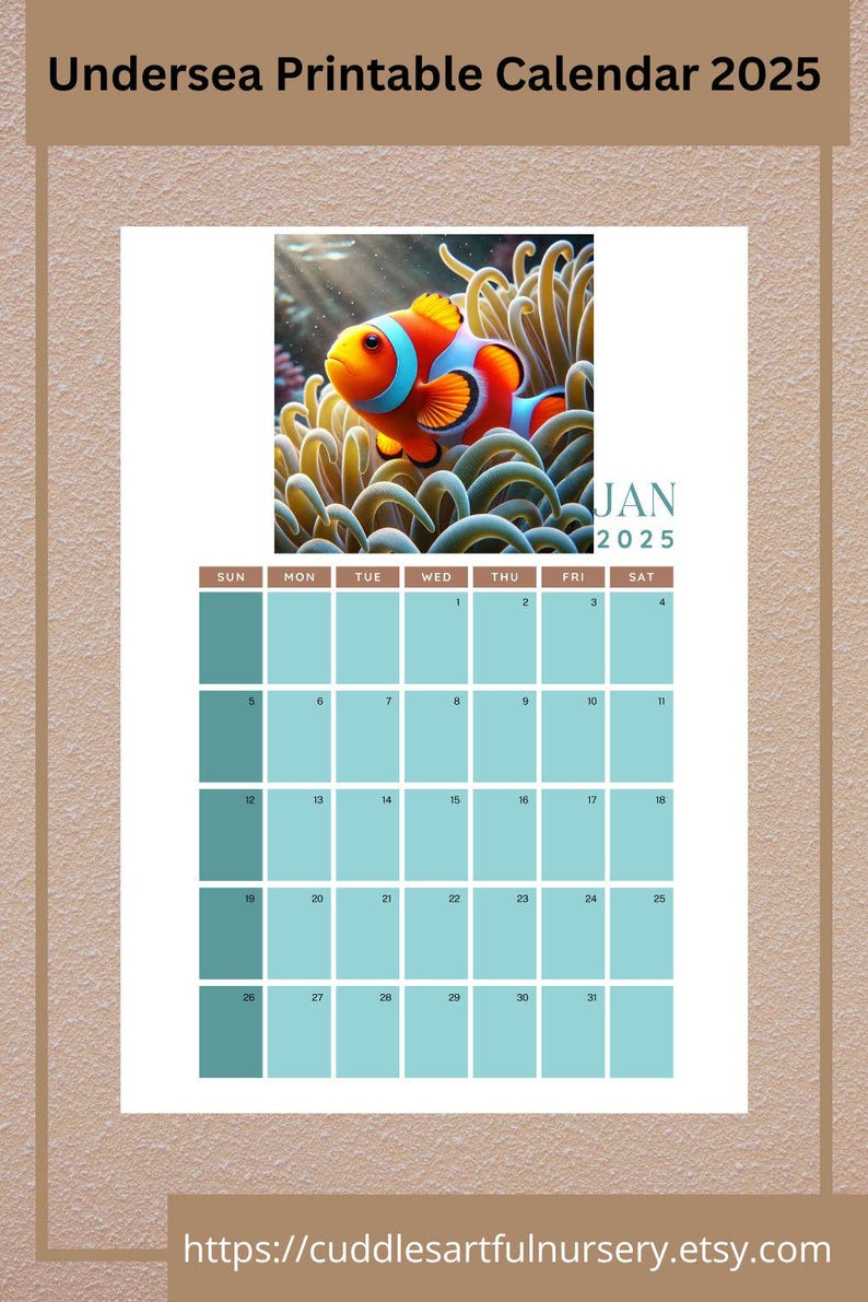 Printable Calendar 2025 Undersea Wall Art Aesthetic Calendar Digital ...