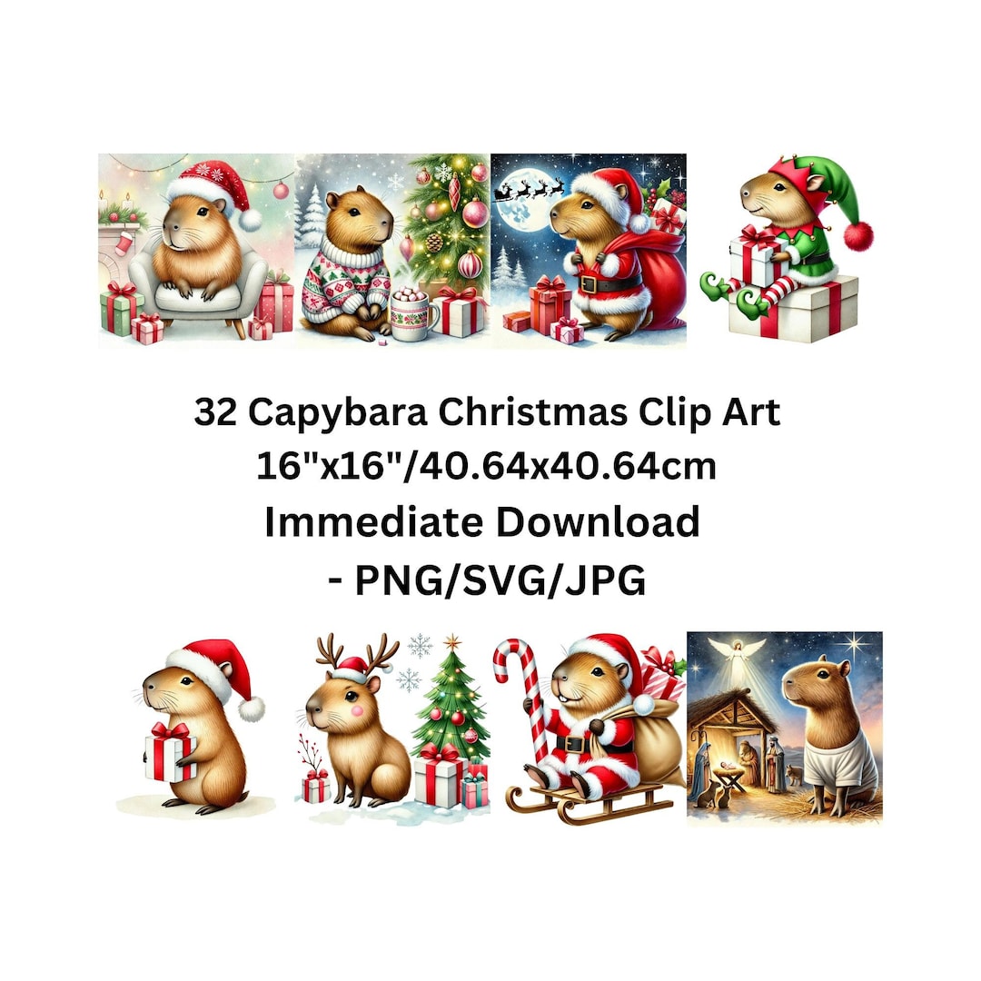 Capybara Christmas Clipart Artful PNG Bundle Commercial Use POD Clip ...
