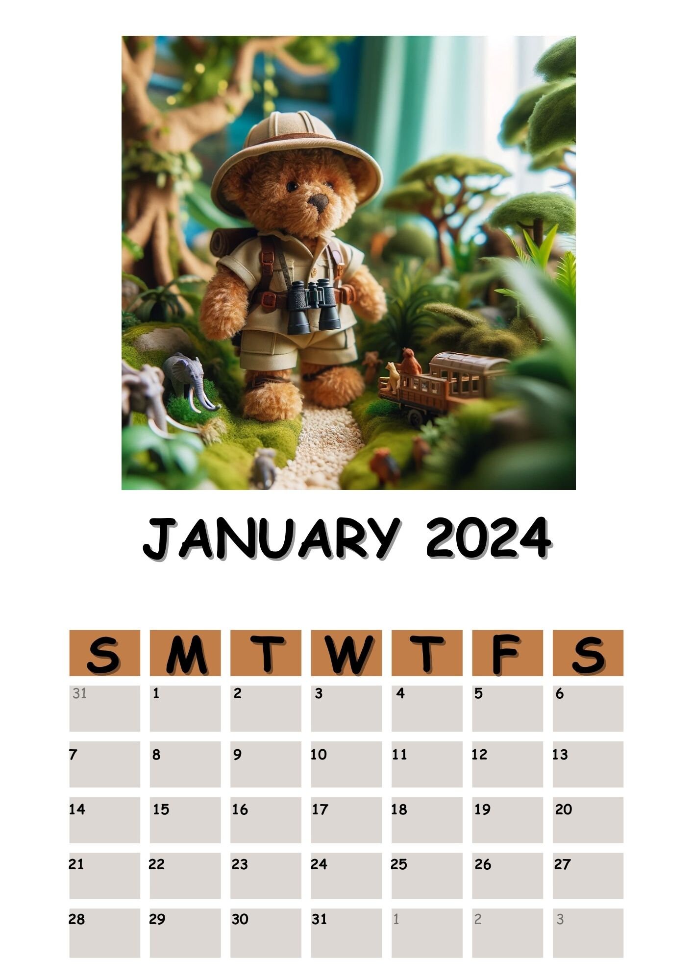 Cute Teddy Bear Calendar for Kids 2024 Artful Nursery Calendar Bear ...