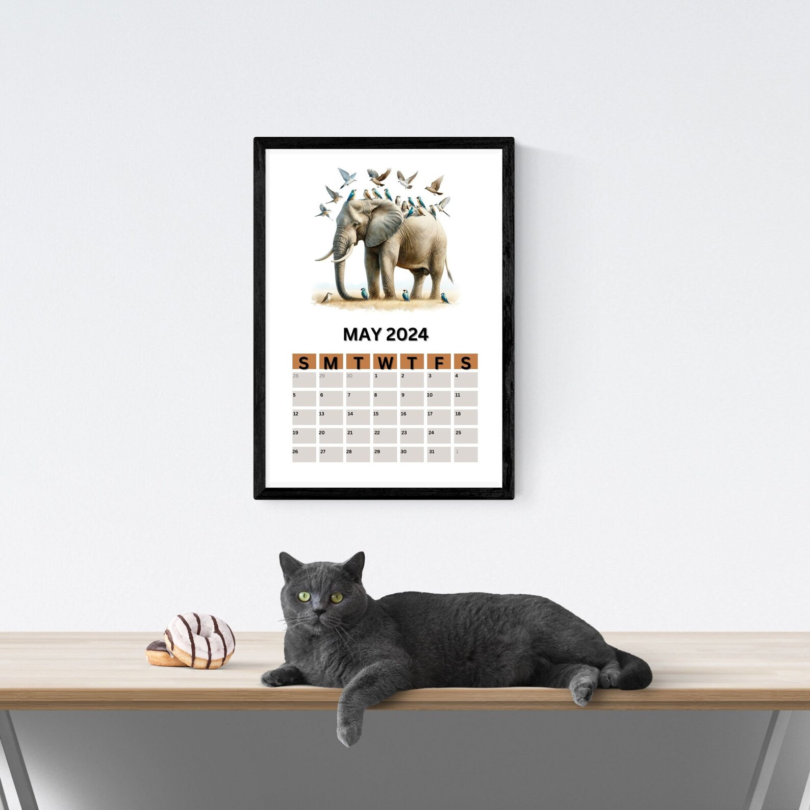 Realistic Watercolor Elephant Calendar 2024 - Printable 2024 Calendar ...