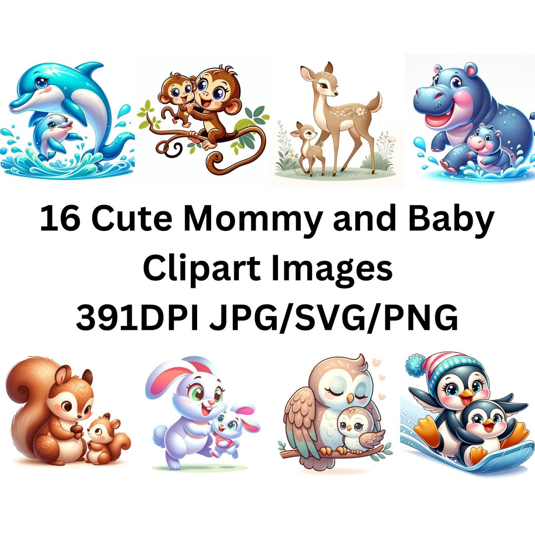 Artful Clipart Bundle Mommy and Baby Animal SVG Printable Wallart ...