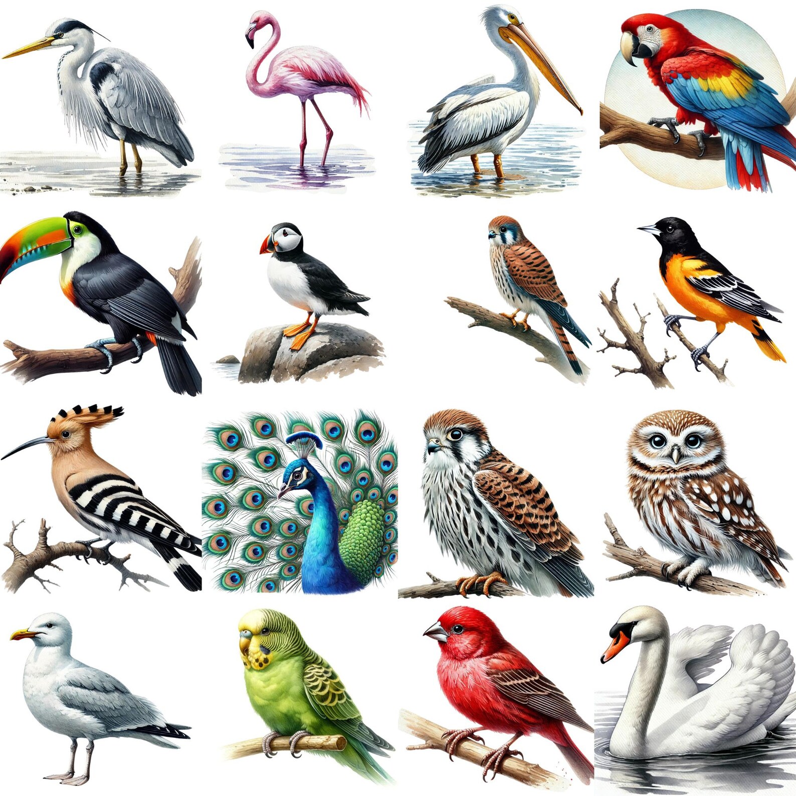 Realistic Watercolor Birds Clip Art PNG Artful Bundle Commercial Use ...