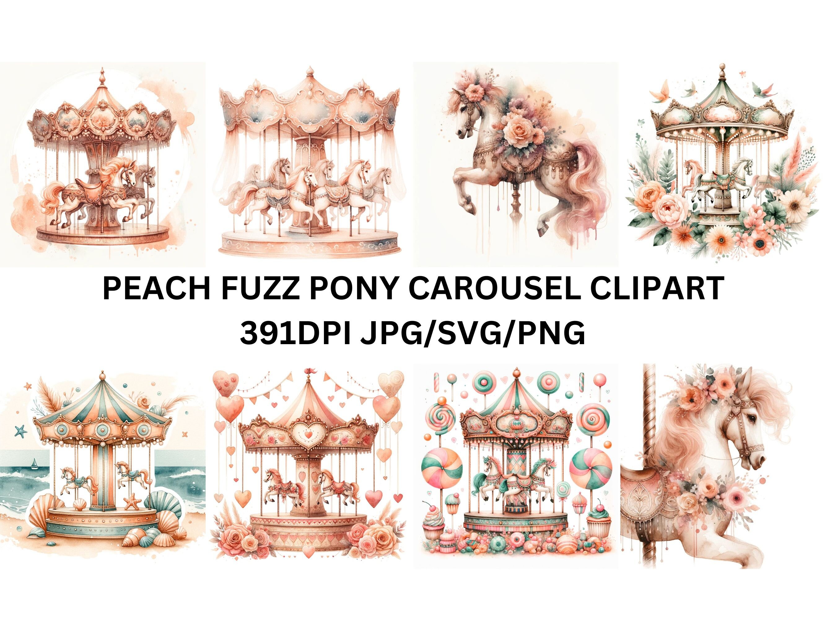 Peach Fuzz Pony Carousel Clipart Artful Bundle PNG Horse Carousel ...