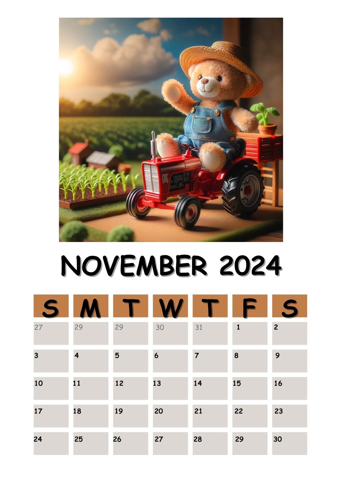Cute Teddy Bear Calendar for Kids 2024 Artful Nursery Calendar Bear ...