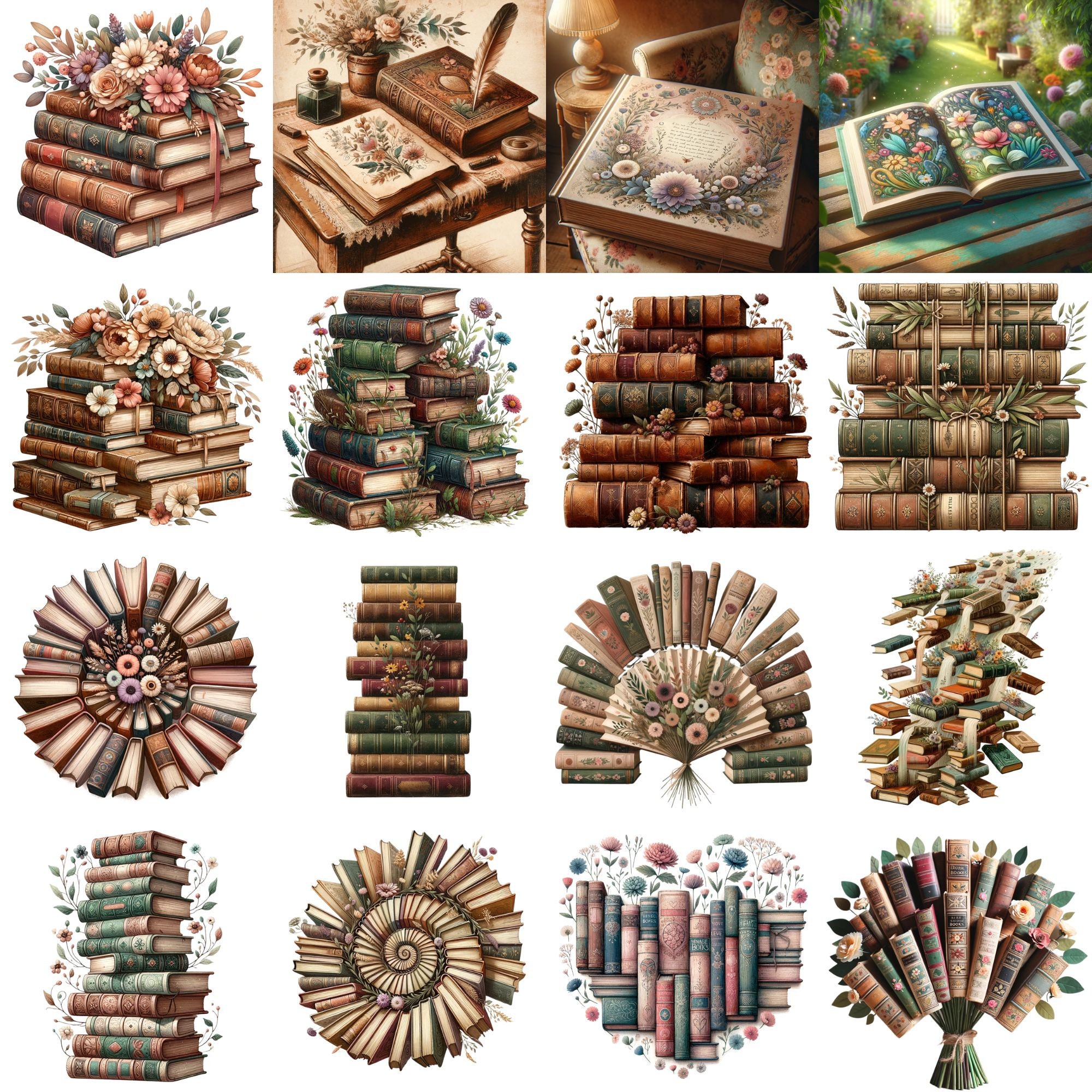 Wallart Bundle Boho Books PNG Artful Clipart Bundle Boho Printable Boho ...