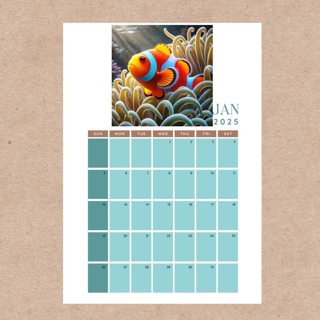 Printable Calendar 2025 Undersea Wall Art Aesthetic Calendar Digital ...