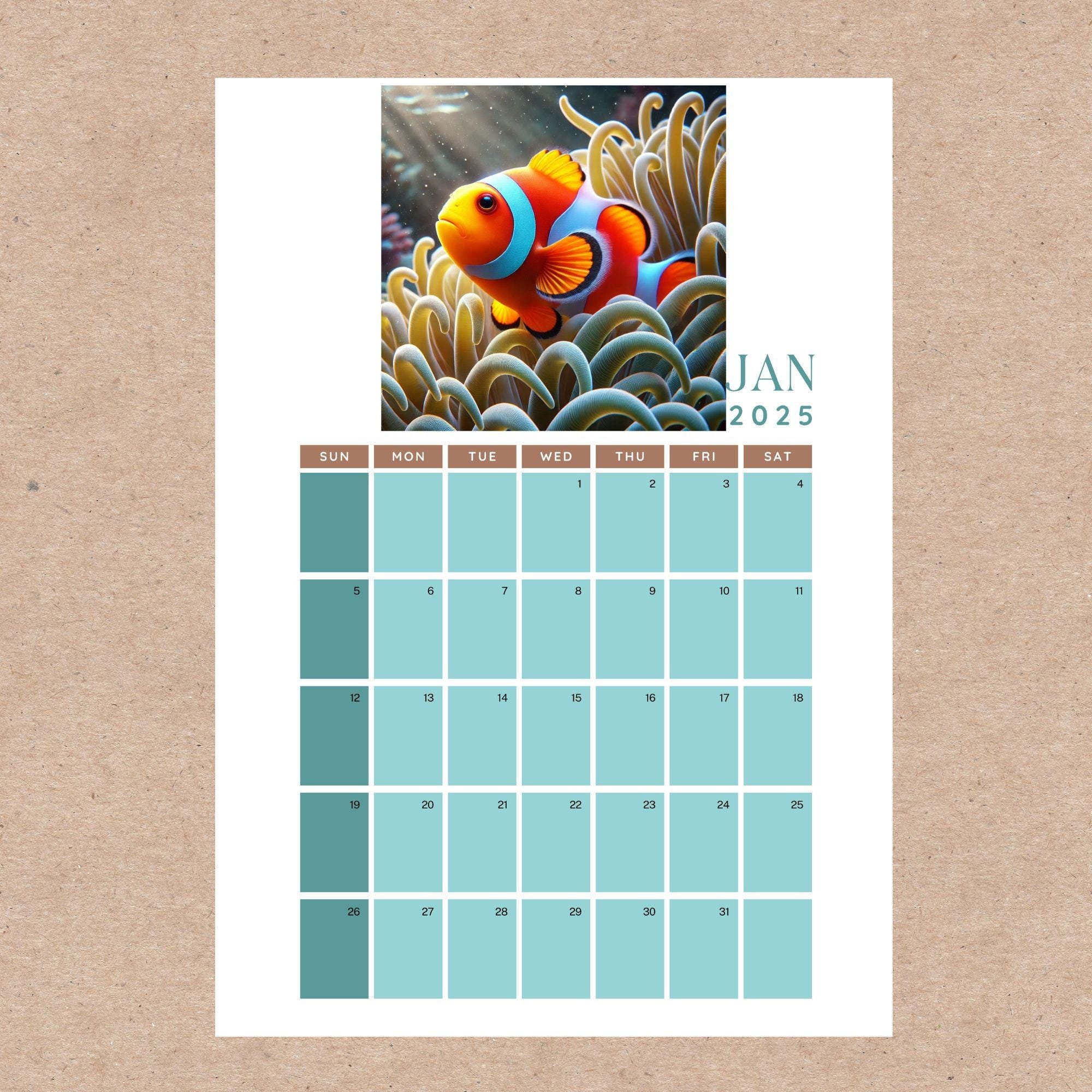 Printable Calendar 2025 Undersea Wall Art Aesthetic Calendar Digital ...