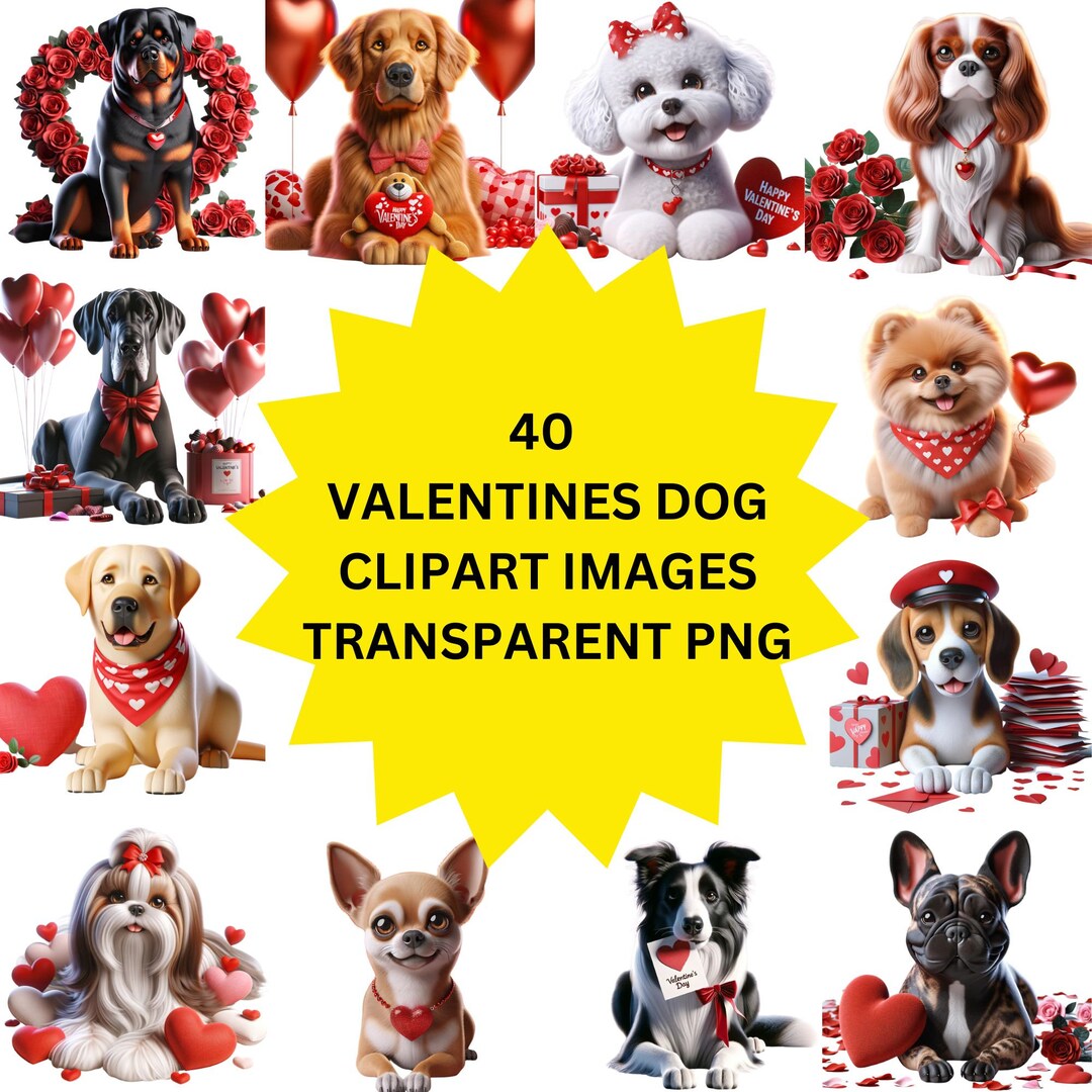 Valentine Dogs Clipart 3D Realistic Cute Dogs Valentine Clipart for Dog ...