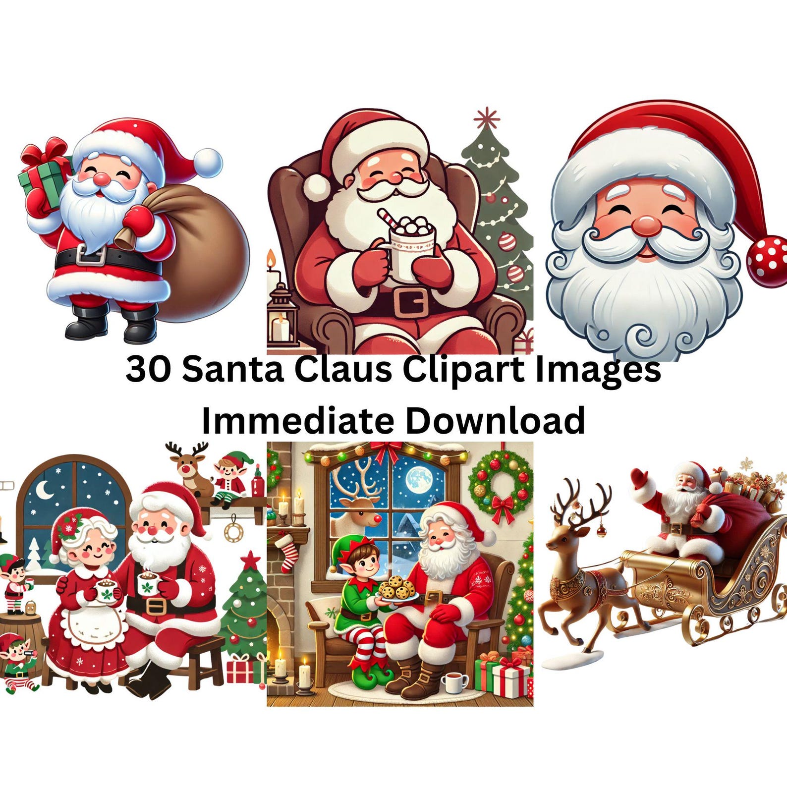 Father Christmas Clipart Bundle for Christmas Gifts Stocking Stuffers ...