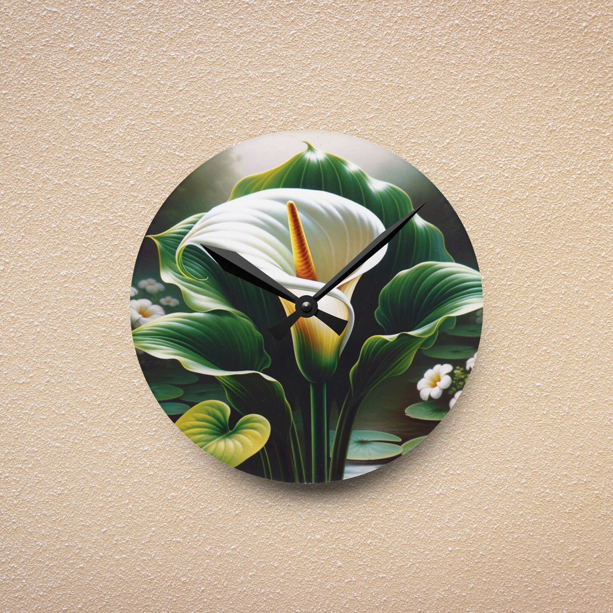 Artful Calla Lily Acrylic Wall Clock Decorative Wallclock Decor Botanic ...