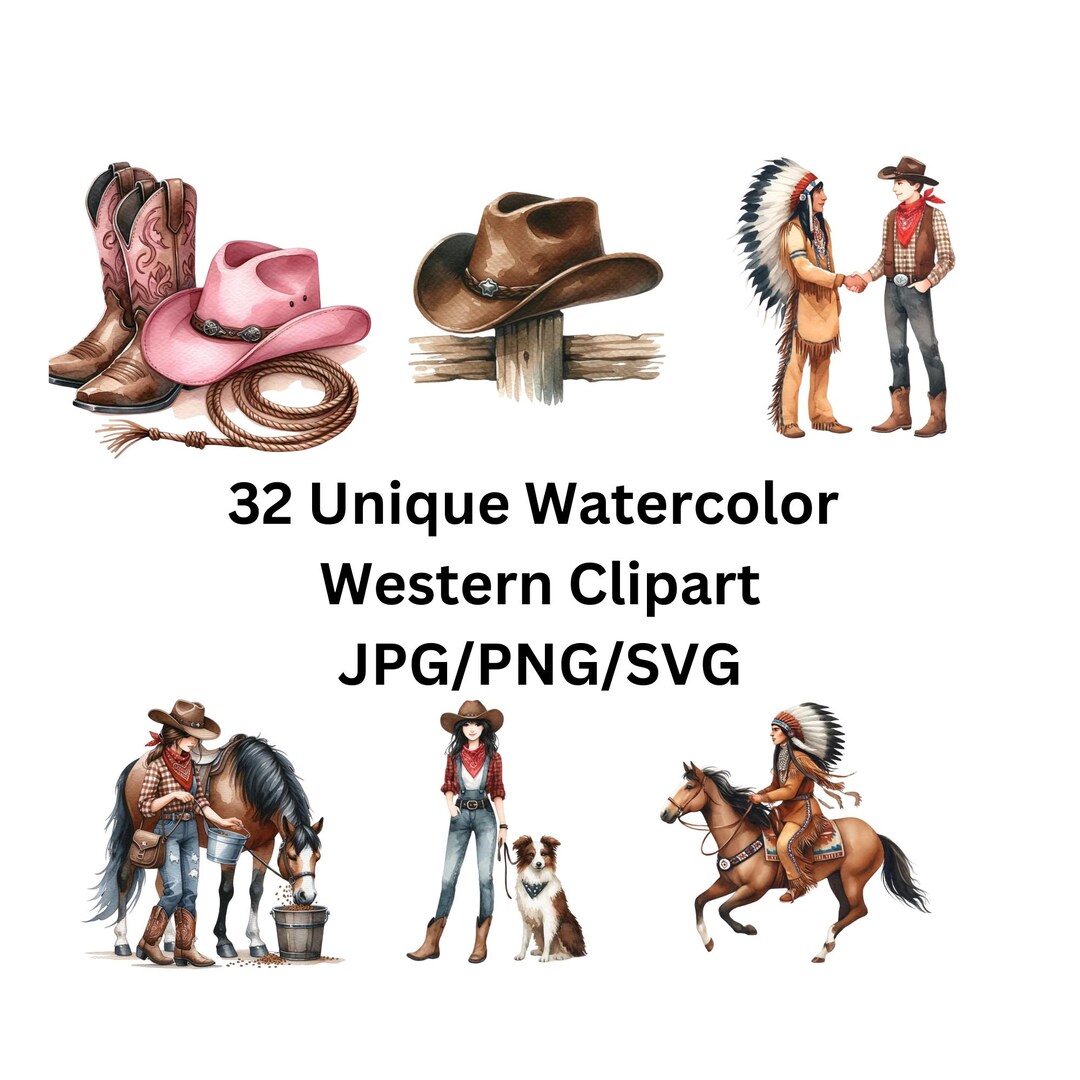 Watercolor Western Clipart Artful PNG Bundle Digital DIY Wall Art ...