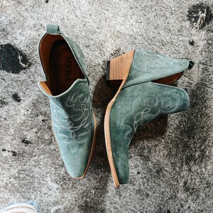 Teal Leather Western Ankle Boots - Etsy