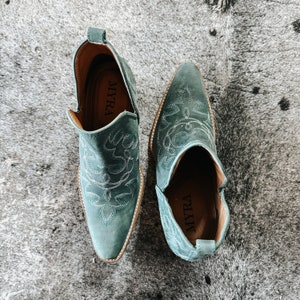 Teal Leather Western Ankle Boots - Etsy