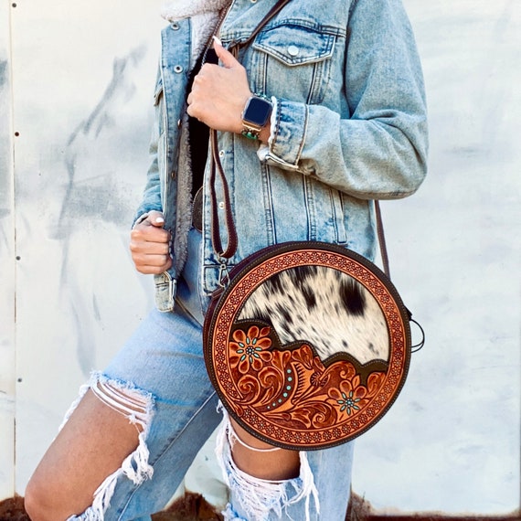 Genuine Cowhide and Tooled Leather Crossbody Purse - Etsy