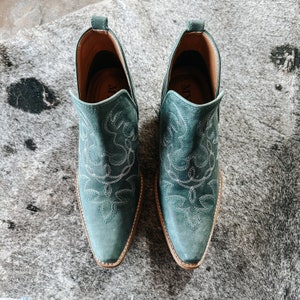 Teal Leather Western Ankle Boots - Etsy