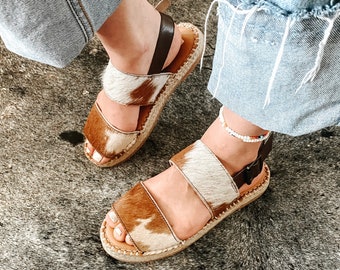 Ranch Style Genuine Cowhide Slides Salt & Pepper Sandals 100% Leather ...