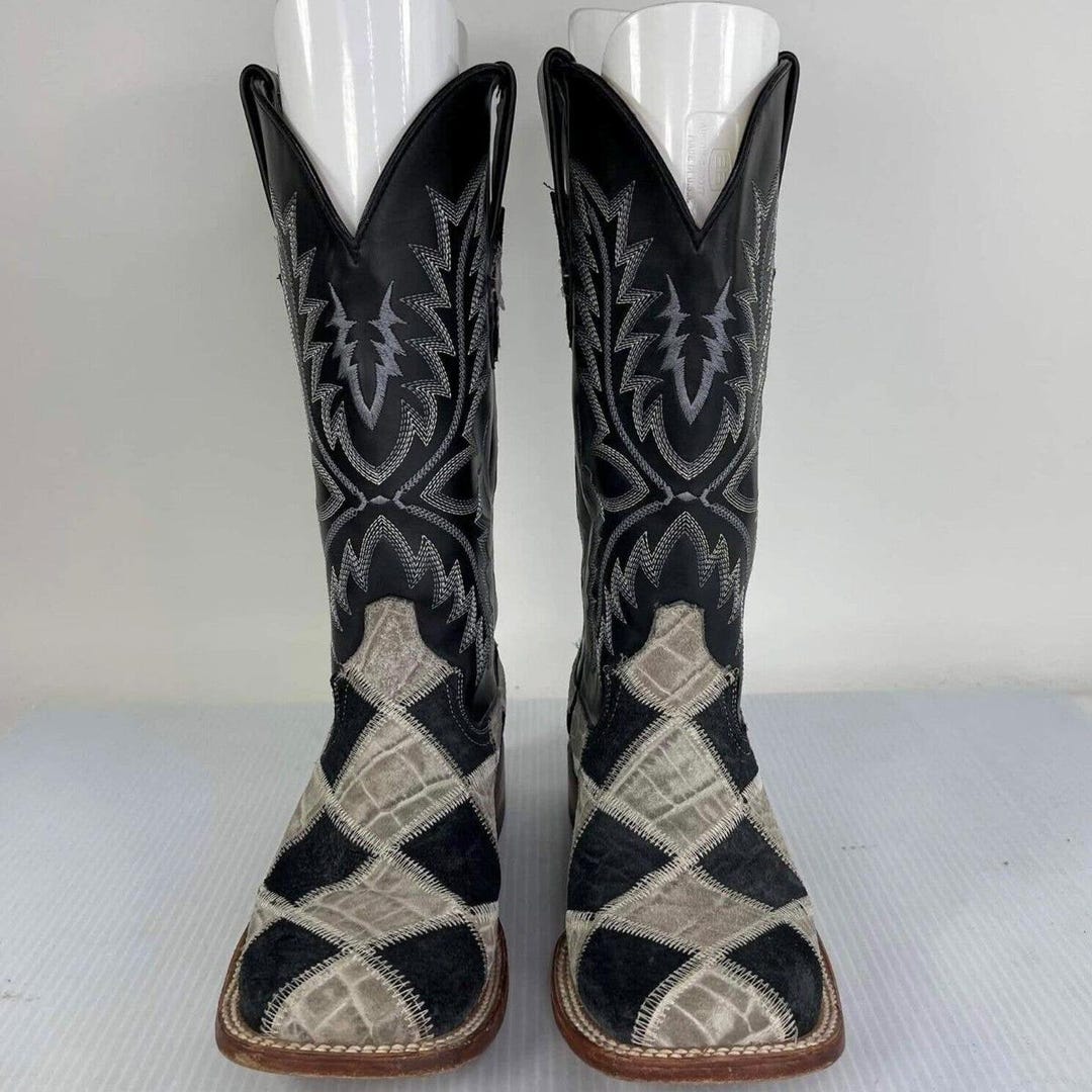 Ferrini Western Black and White Checkered Boots - Etsy