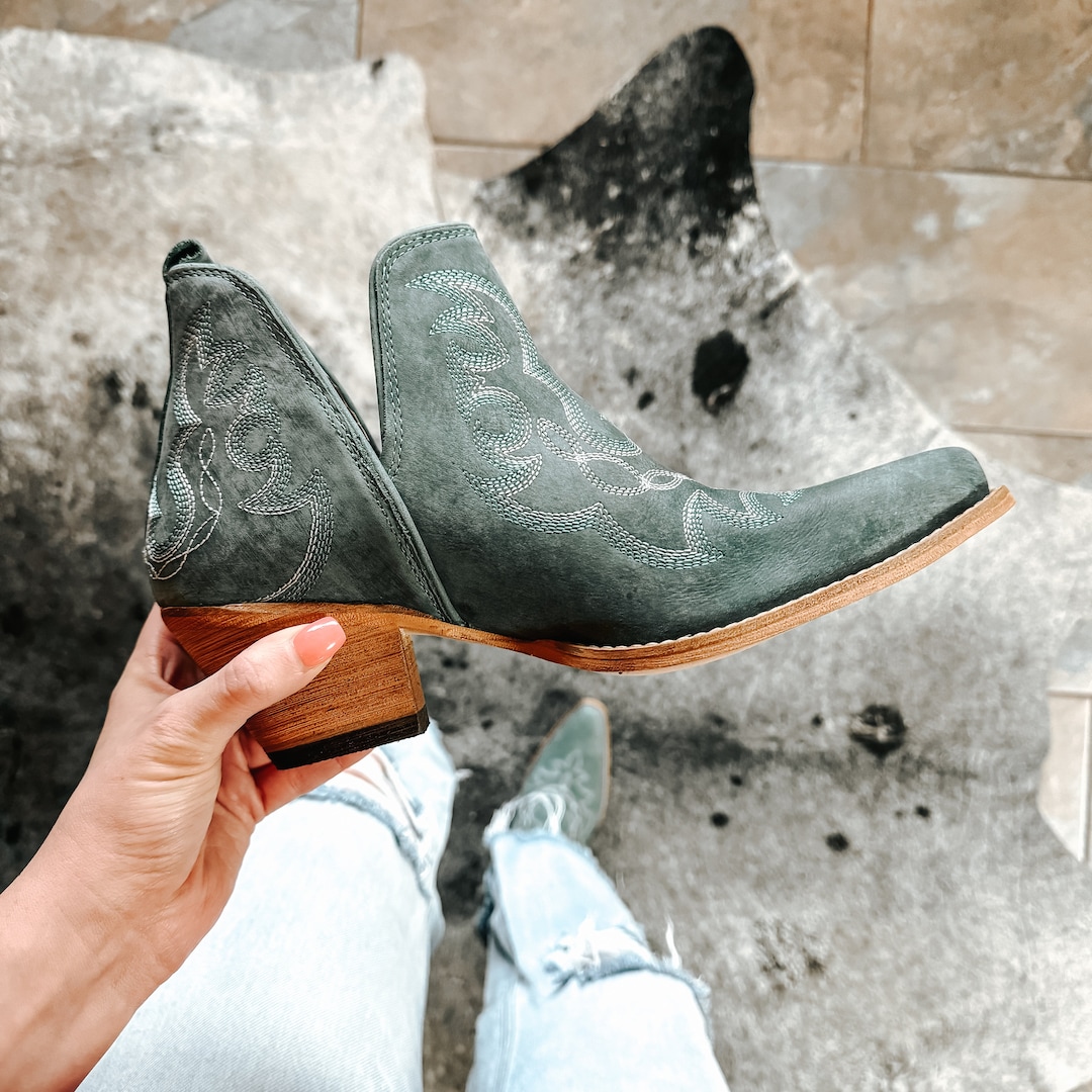 Teal Leather Western Ankle Boots - Etsy