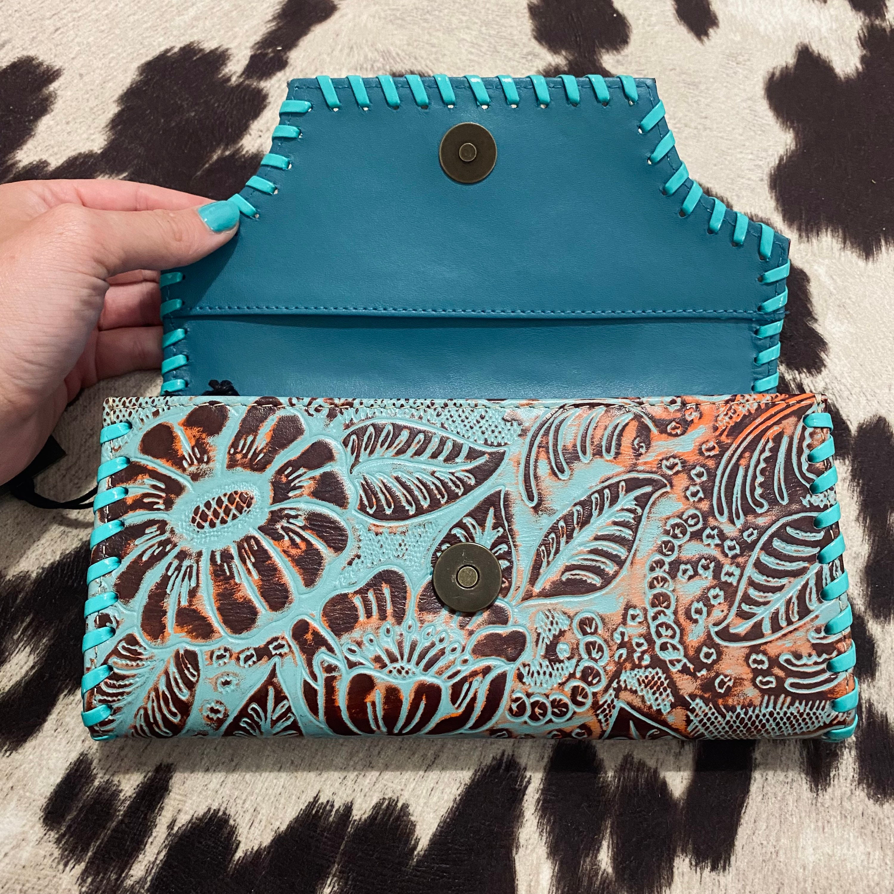 Genuine Leather Turquoise Western Myra Wallet - Etsy