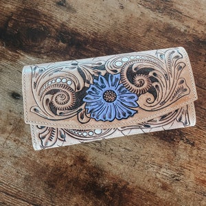 Western Floral Tooled Leather Wallet - Etsy