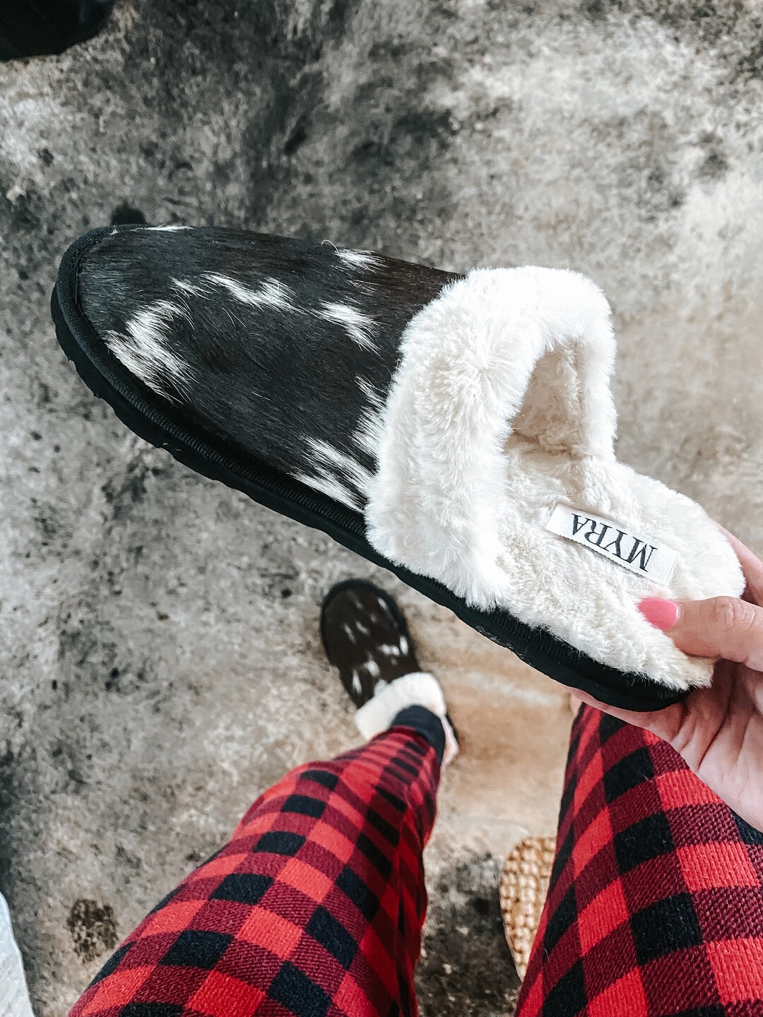 Black and White Cowhide Slippers - Etsy