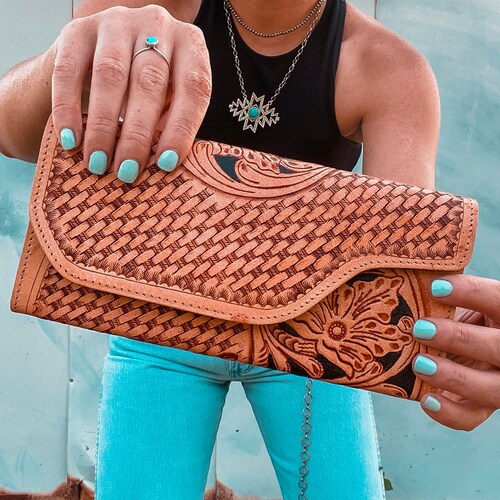 Western Floral Tooled Leather Wallet - Etsy