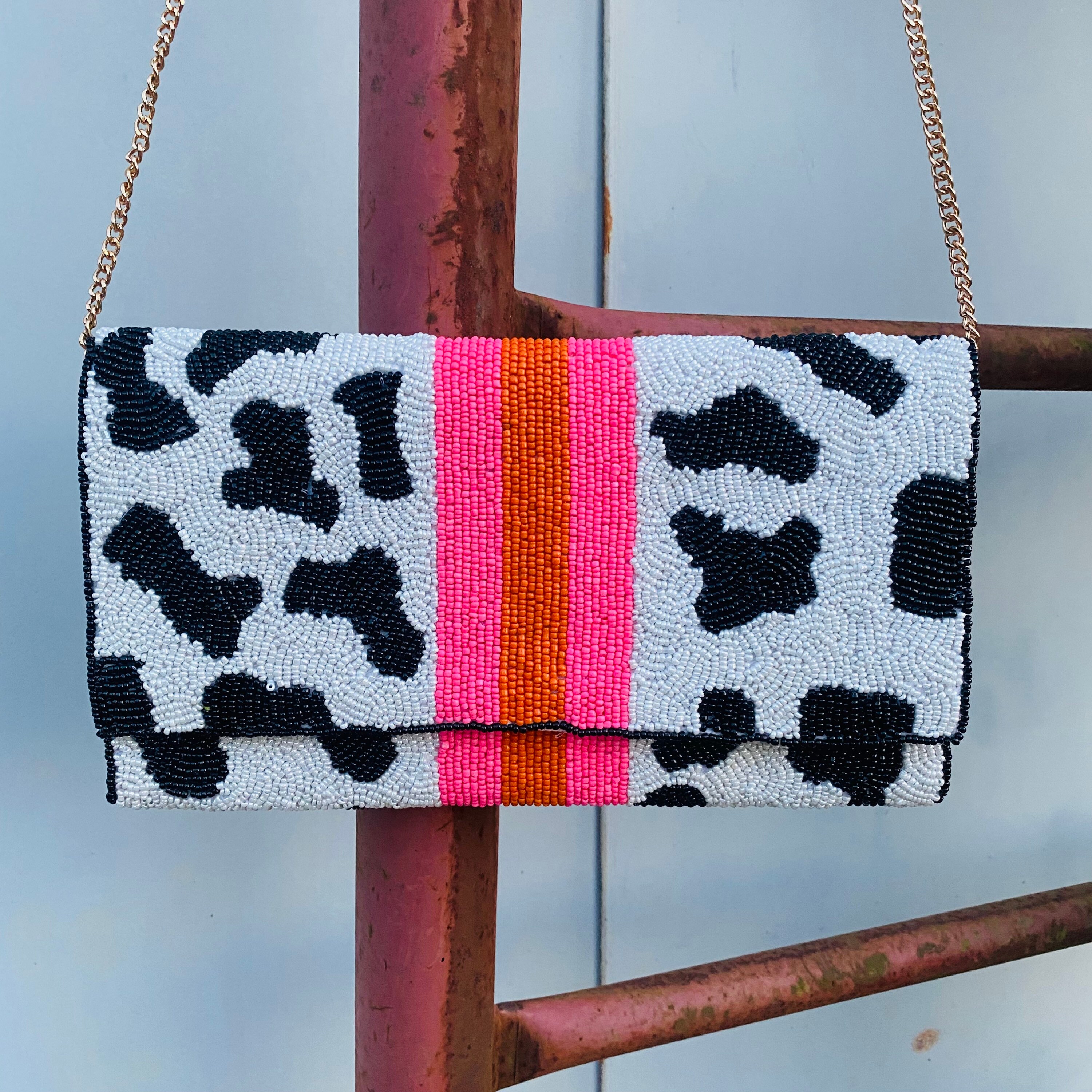 Seed Bead Cow Print Crossbody Wallet - Etsy