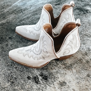 White Western Leather Booties - Etsy