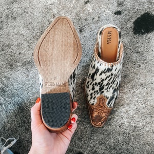 Western Leather Tooled Mules With Cowhide - Etsy