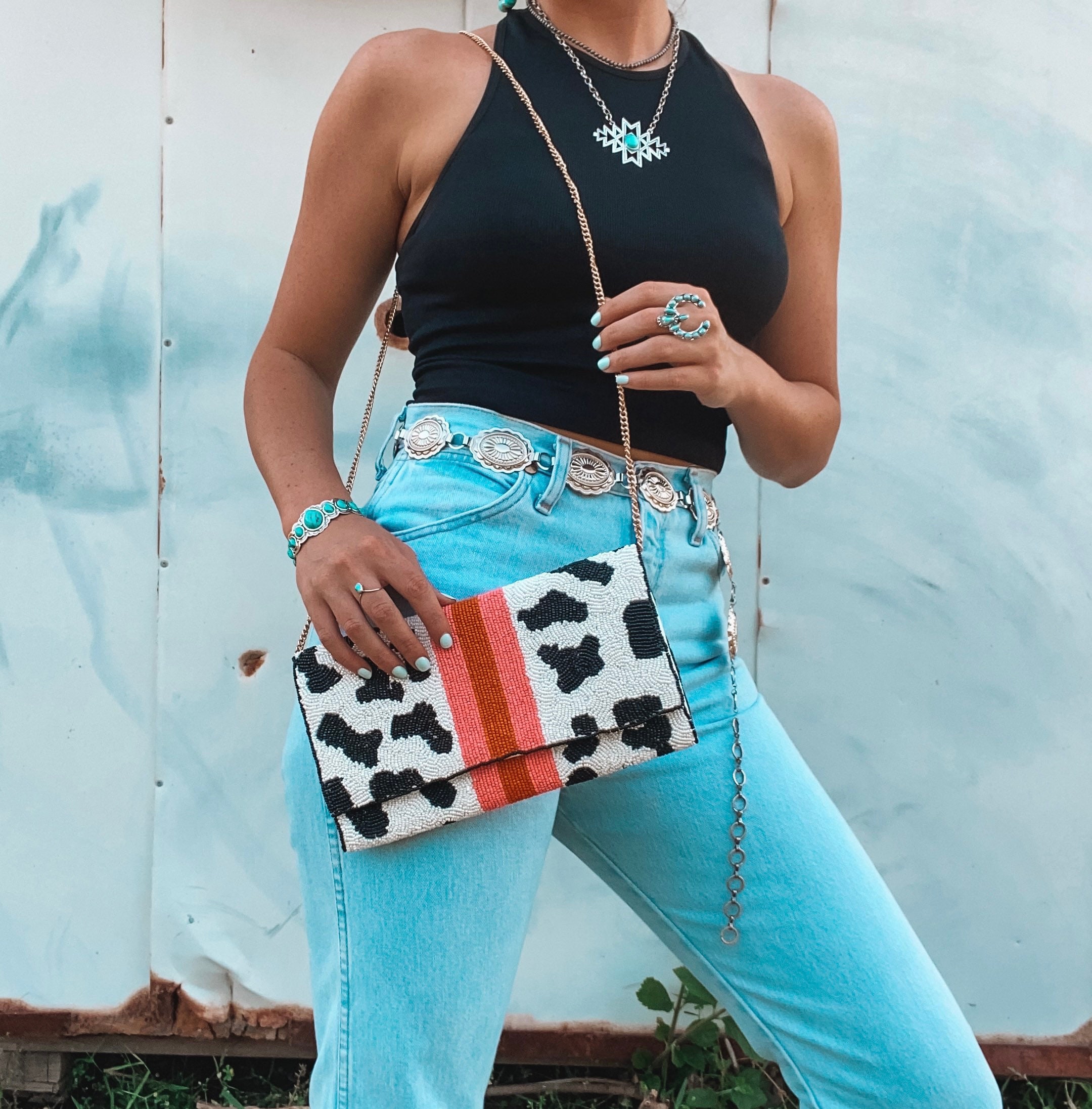 Seed Bead Cow Print Crossbody Wallet - Etsy