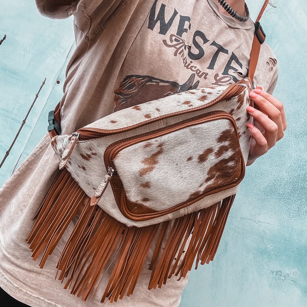 Cowhide and Leather Fringe Fanny Pack - Etsy