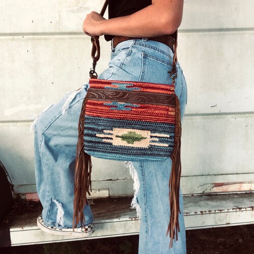Western Leather Tassel Saddle Blanket Crossbody Purse - Etsy