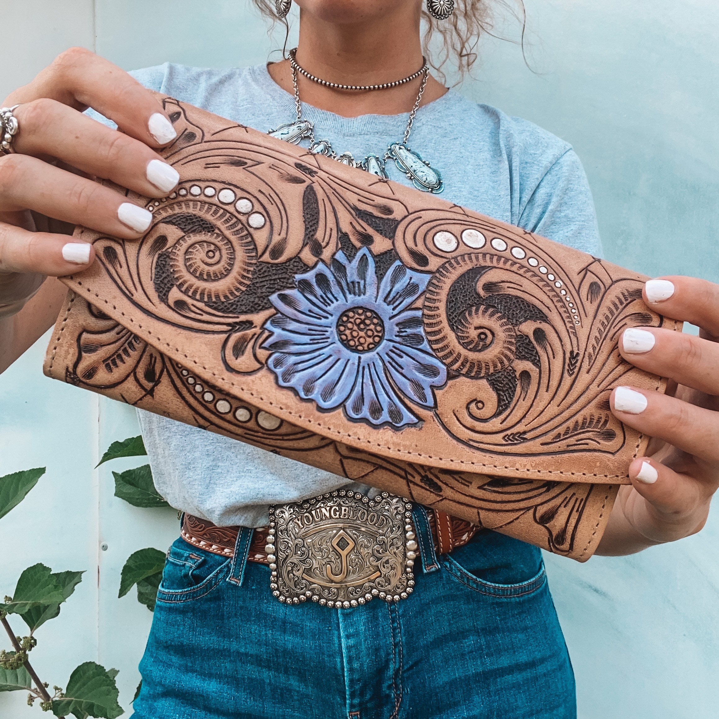 Western Floral Tooled Leather Wallet - Etsy