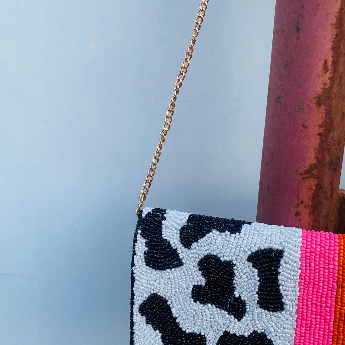 Seed Bead Cow Print Crossbody Wallet | Etsy