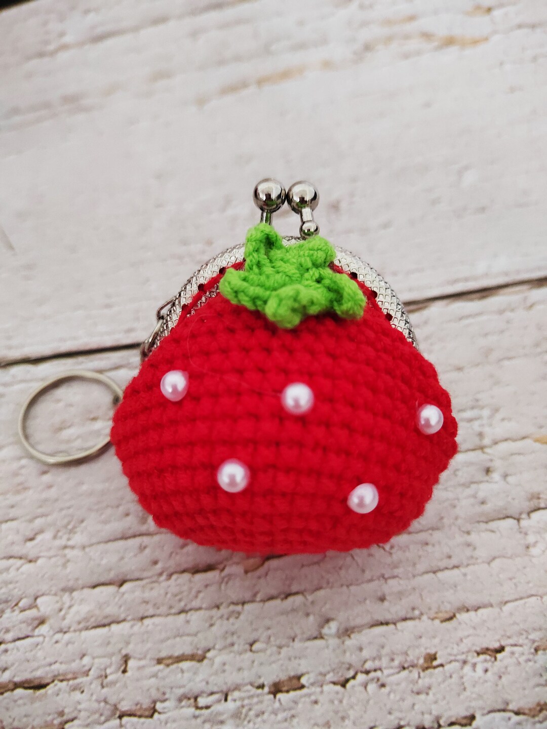 Crocheted Coin Purse, Strawberry Coin Purse, Handmade Strawberry ...