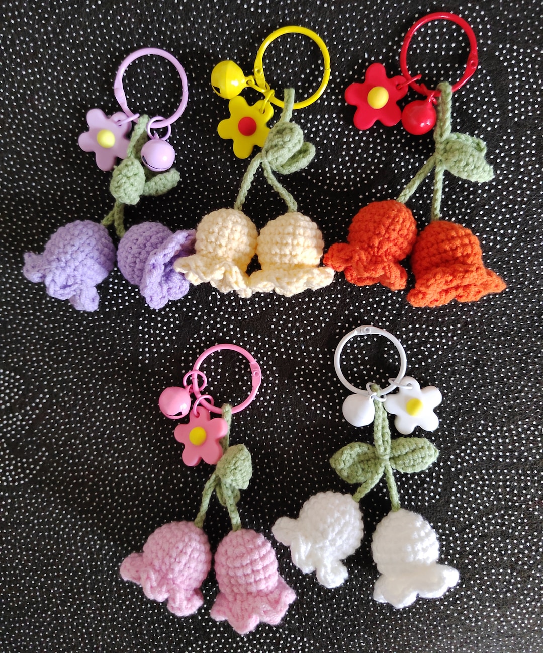 Cute Lily of the Valley Keyrings, Handmade Knitted Keyrings, Crochet ...