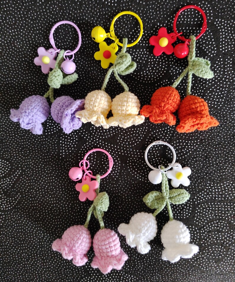 Cute Lily of the Valley Keyrings, Handmade Knitted Keyrings, Crochet ...