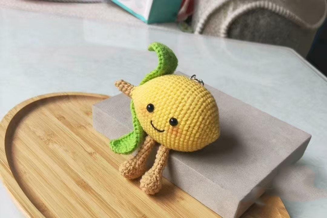 Crochet Lemon Keychain,crochet Fruits Keychain, Lemon Key Chain,crochet ...