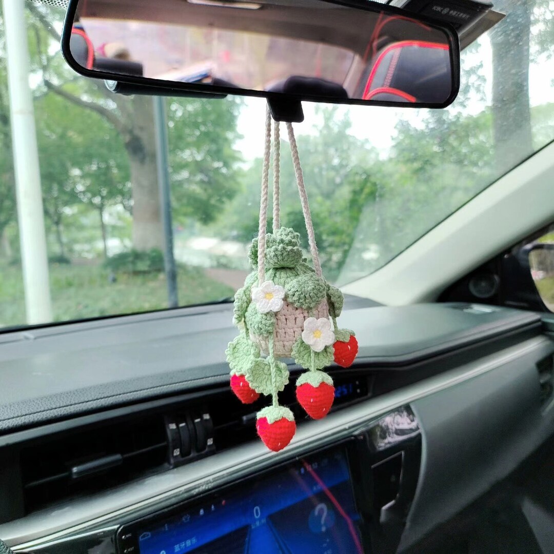 Cute Strawberry Car Mirror Hanging Flower Decor Rear View Mirror ...