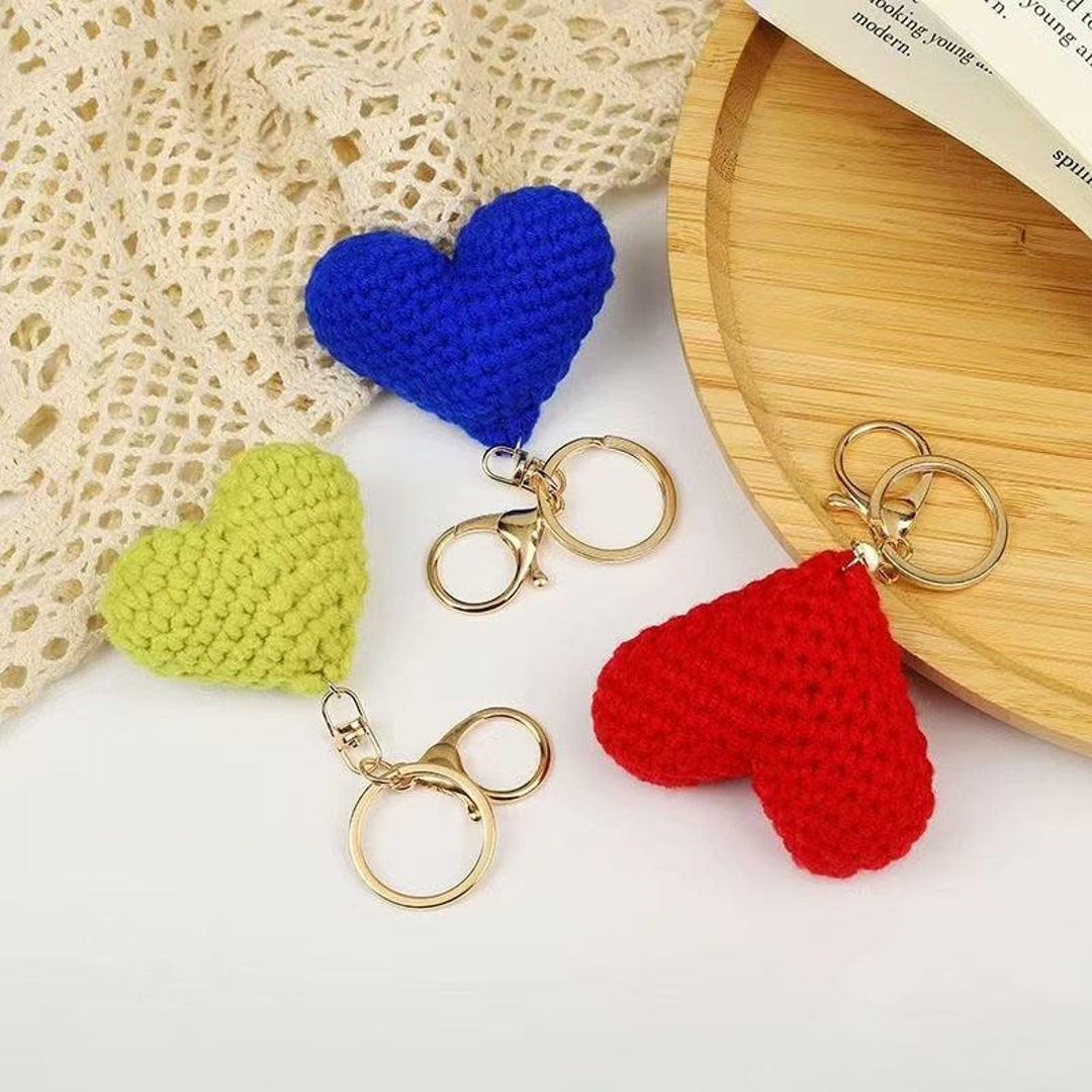 Crochet Colorful Love Keychain, Crochet Heart, Heart Keychain, Crochet ...