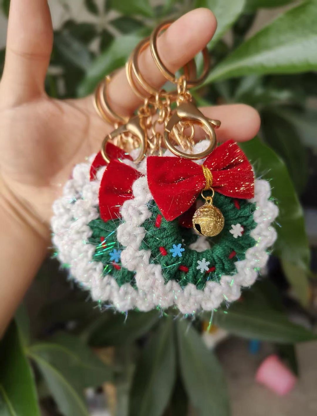 Crochet Christmas Wreath Keychain, Crochet Wreath, Crochet Keychain ...