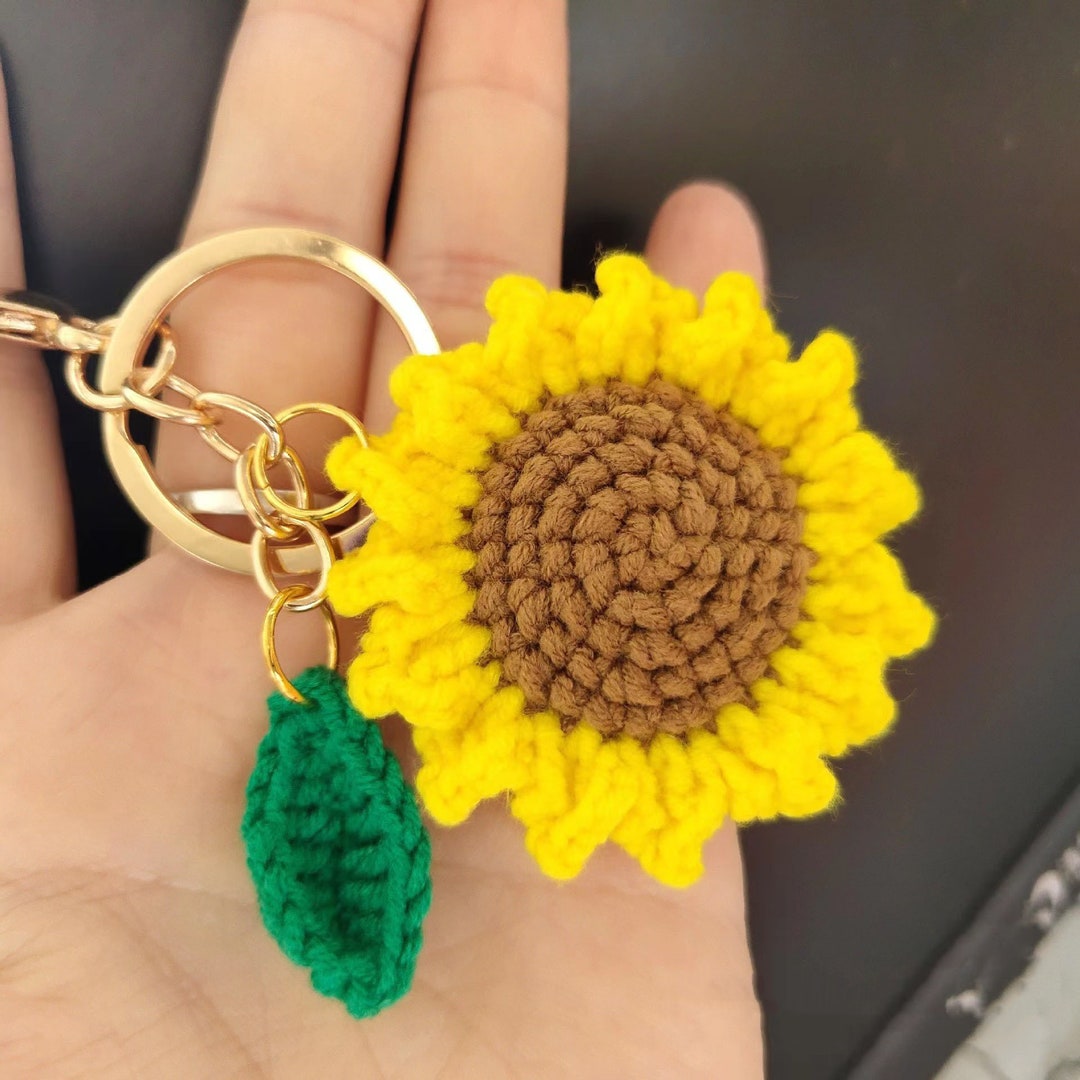 Crochet Sunflower Keychain, Crochet Sunflower, Sunflower Key Chain ...