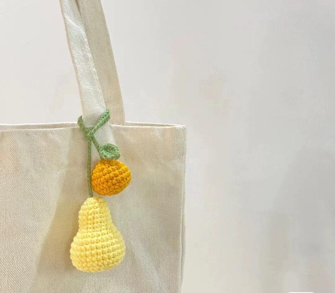 Crochet Fruits Keychain, Crochet Pear Keychain, Orange Key Chain ...