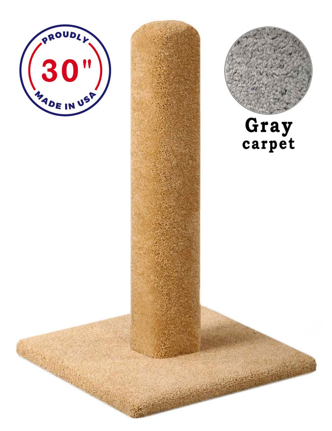 30 Wooden Cat Scratching Post Carpeted, USA Made With Solid Wood Pole ...