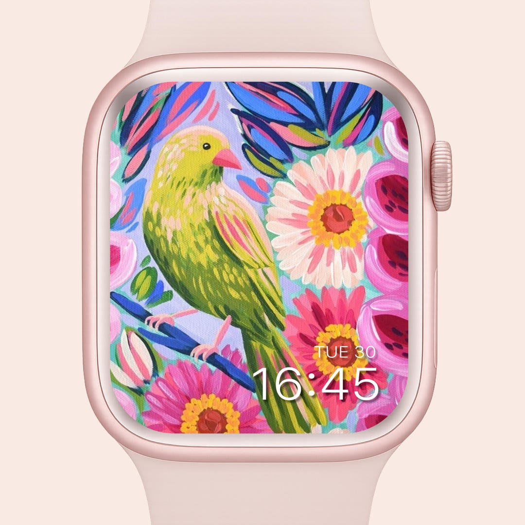 Parrot Apple Watch Wallpaper: Floral Bird Smartwatch Background ...