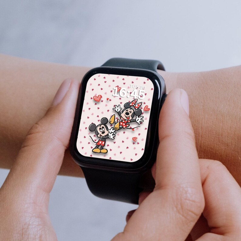 Mickey & Minnie Mouse Apple Watch Wallpaper: Disney Floral Cartoon ...